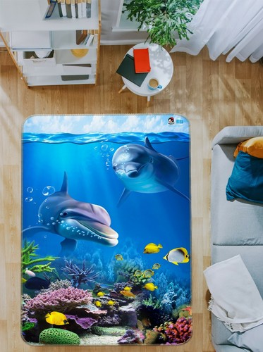 3D Blue Dolphin Coral NAO11388 Game Rug Mat Elegant Photo Carpet Mat ...