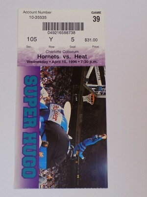 Charlotte Hornets Miami Heat Hugo Mascot Vintage Ticket Stub April 10 ...