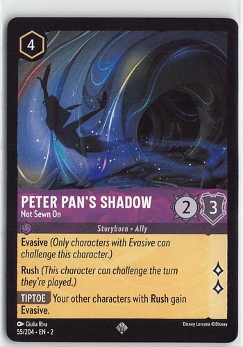 Lorcana TCG Rise of the Floodborn Super Rare #55 Peter Pan's Shadow Not ...