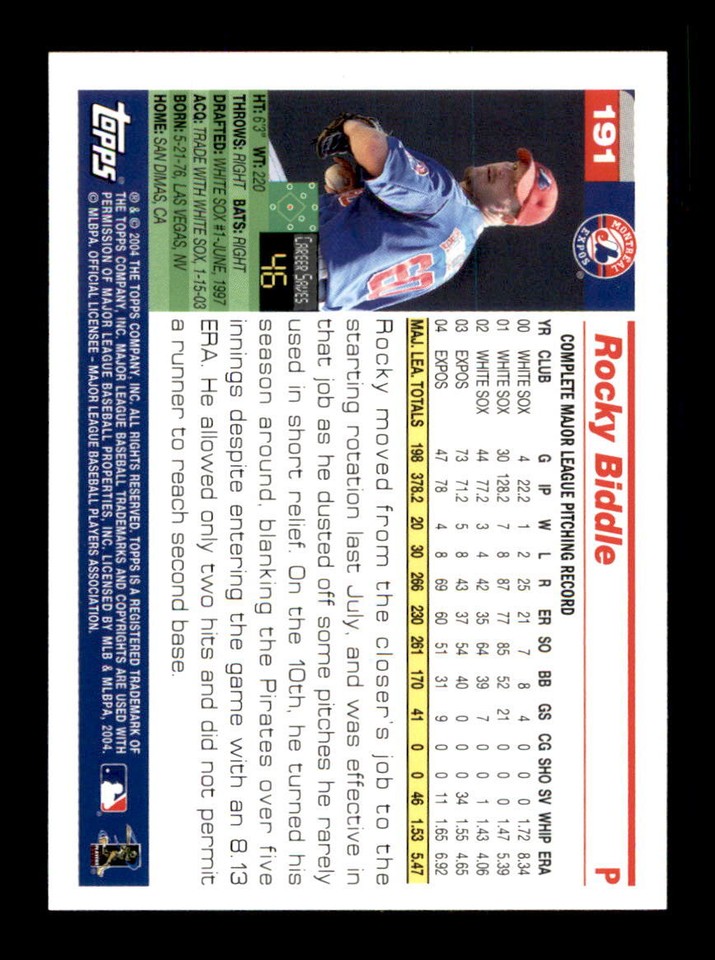 2005 Baseball Topps Rocky Biddle Montreal Expos #191 | eBay