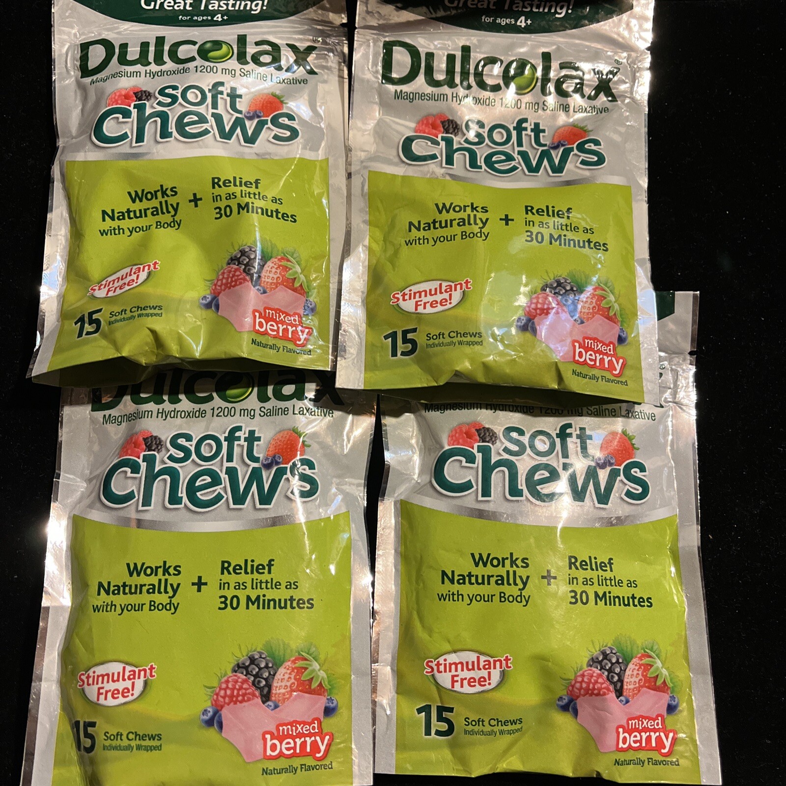 4 Dulcolax Soft Chews Saline Laxative Mixed Berry 15 Chews Each Exp 09/ ...