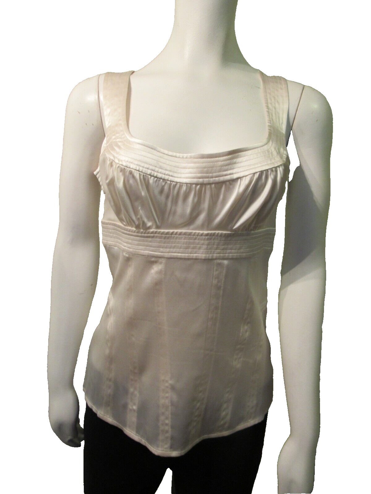 bebe stretch silk sleeveless cream keyhole ruffle camisole top size S ...