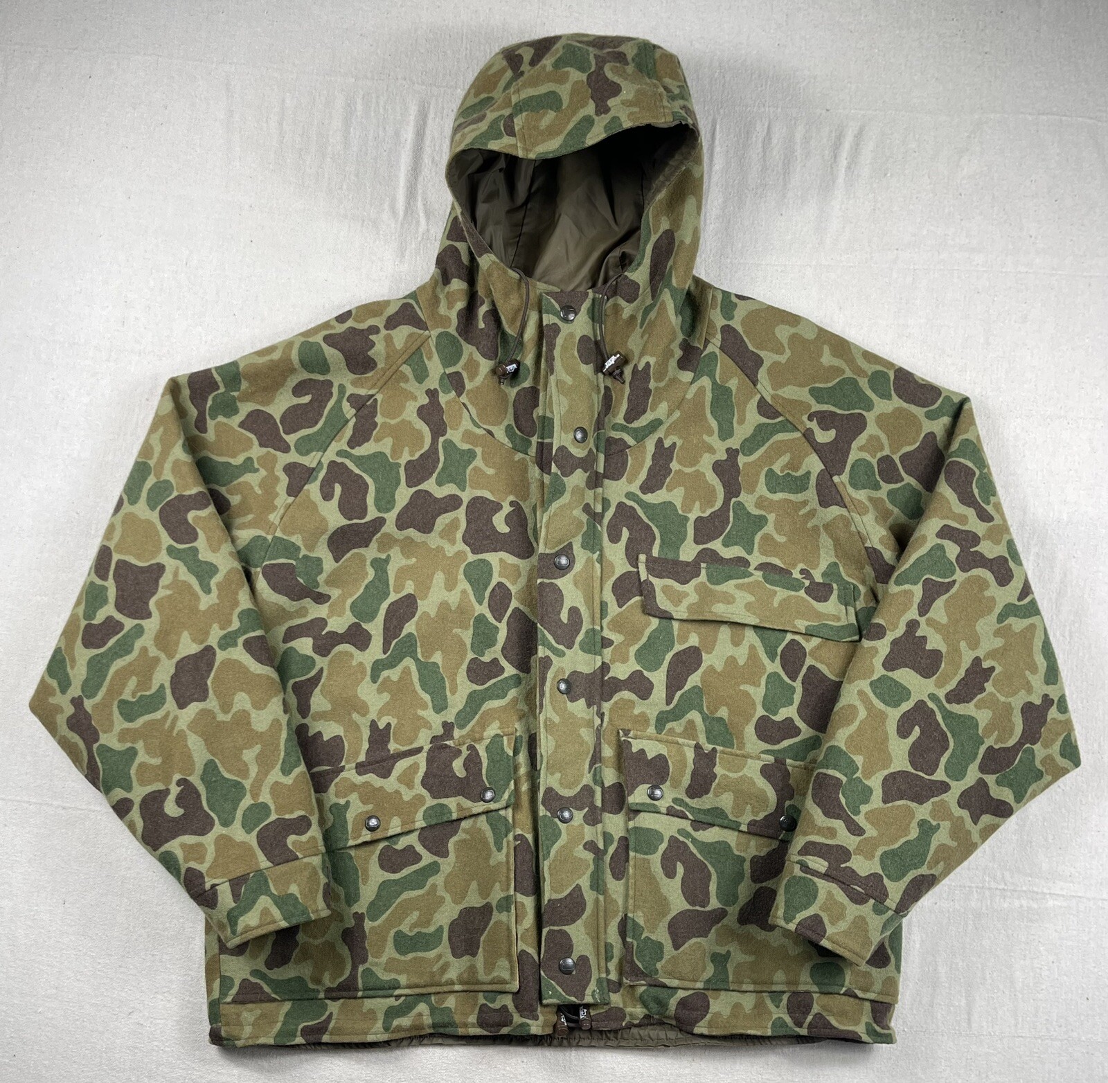 Vintage Woolrich Mens Wool Camo Hunting Jacket Frog S… - Gem
