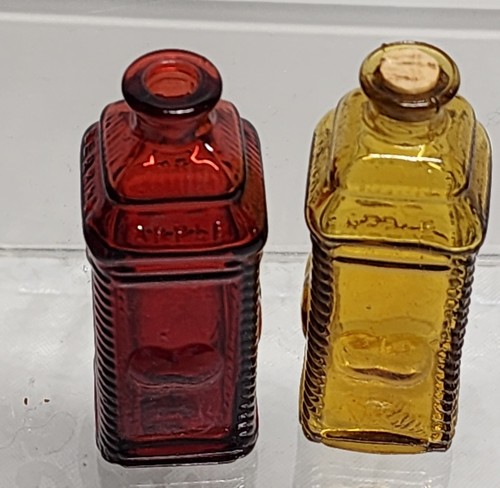 Set Of 2 Miniature Glass Apple Bitters Bottles Amber and Ruby Made In ...
