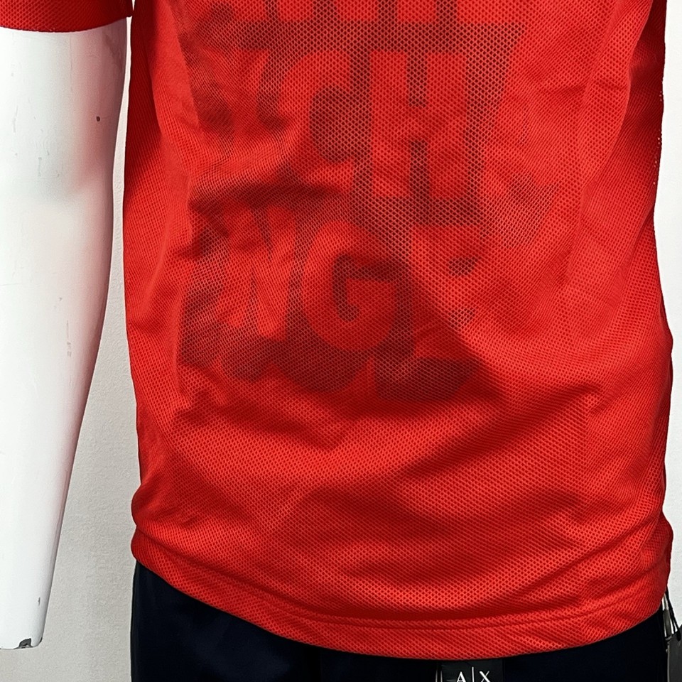 Armani Exchange T Shirt Mesh Overlay Logo Cotton Loose Fit Orange Red ...