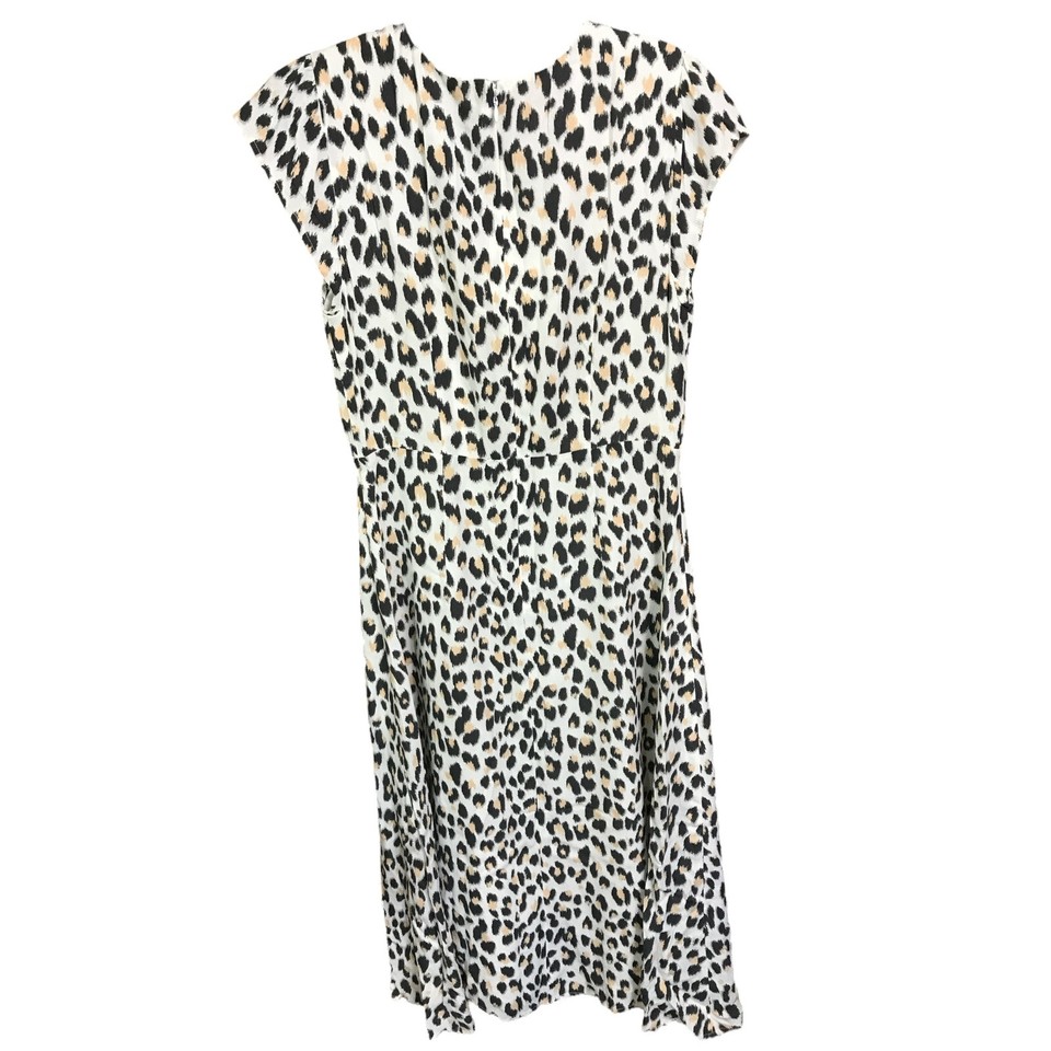 LOFT White Peach Black Animal Print Crew Neck Below Knee Dress | eBay UK