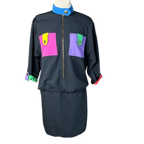 Sandra Ow-Wing for NR1 Vintage 80s Colorblock Dress size 10 | eBay