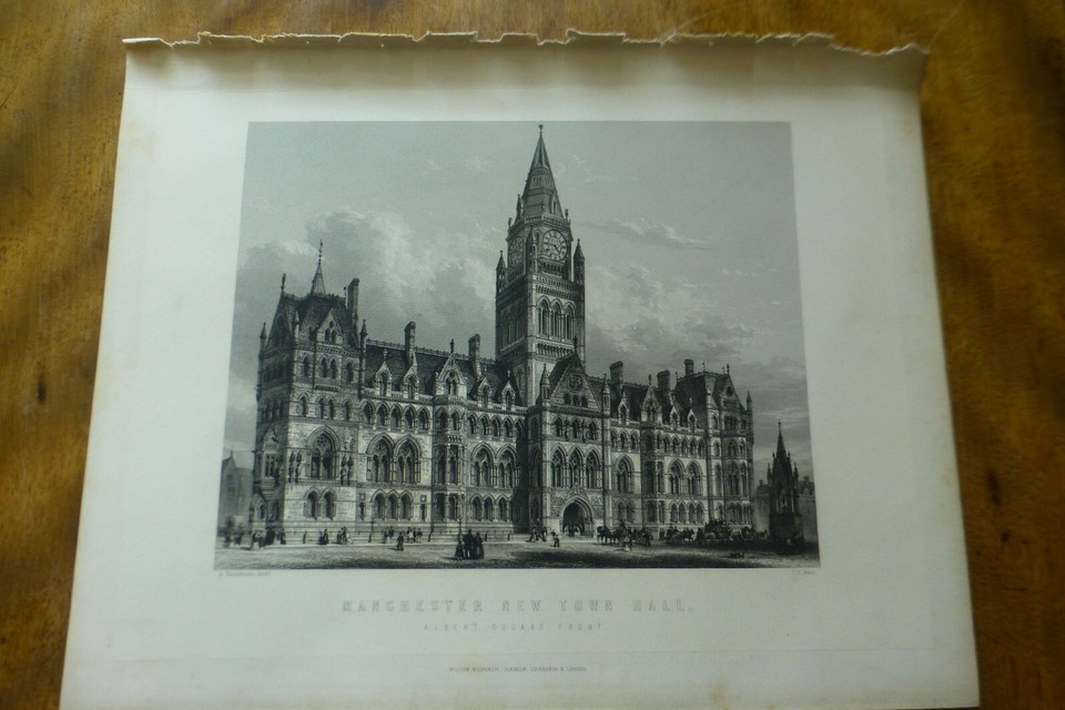 1867 ENGRAVING MANCHESTER New TOWN HALL Albert Square Lancashire ...