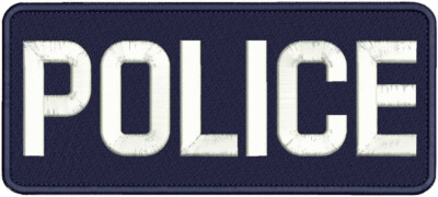 POLICE EMBROIDERY PATCH 4X10 HOOK ON BACKWHITE ON NAVY BLUE | eBay