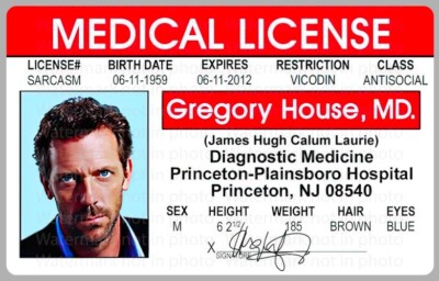 Gregory House Doctor Dr. Hugh Laurie License Card Novelty ID | eBay