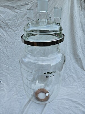 ASG 30 Liter Round Bottom Reaction Kettle Vessel Flask With 5 Neck Lid ...