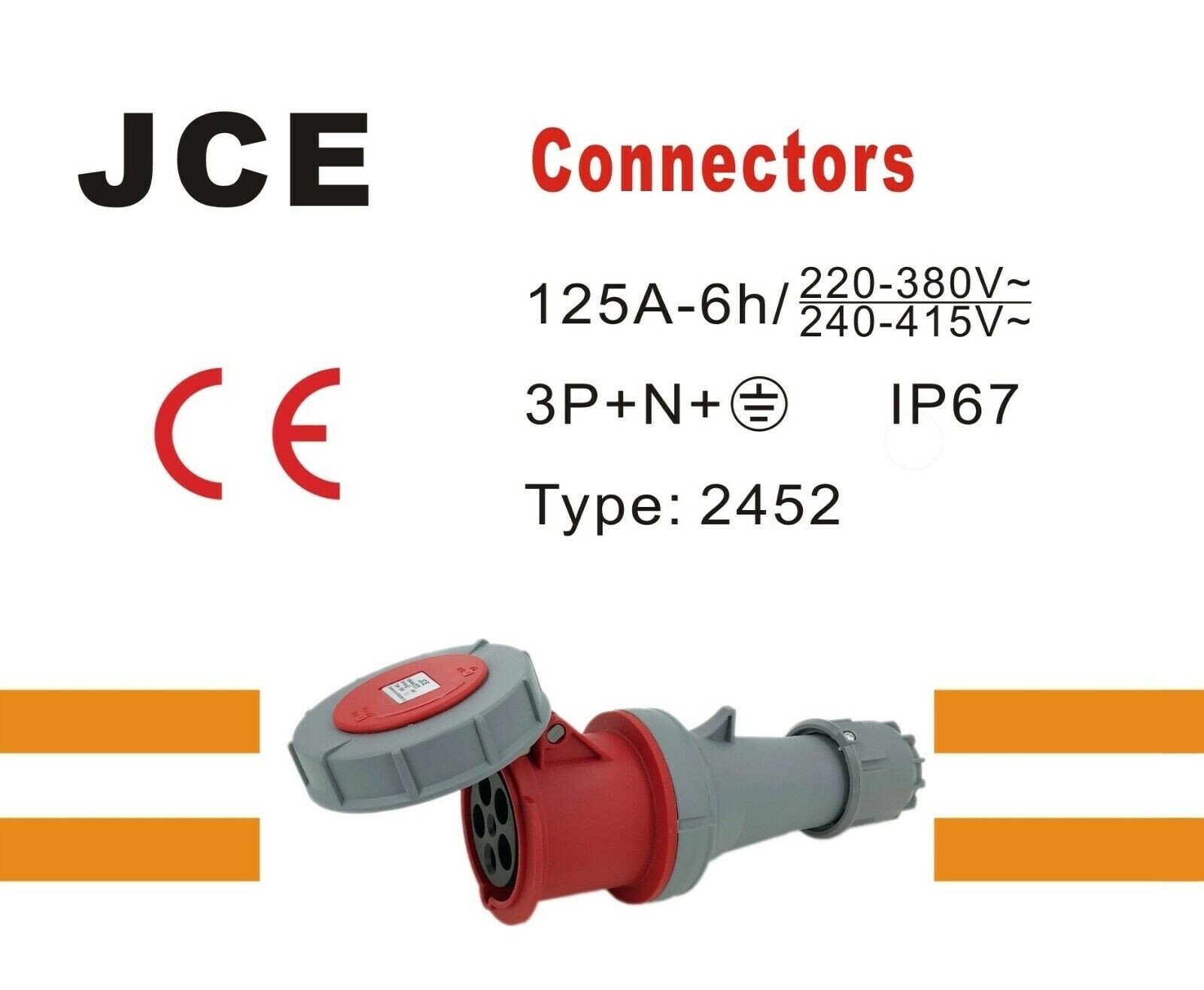 JCE 125 Amp 5 Pin Red Connector Trailing Socket 415V IP67 Waterproof 3 ...
