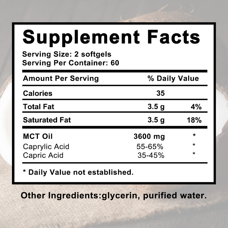MCT Oil 3600mg, C8 C10 Weight Loss, Energy, Inflammation Capsules 120 ...