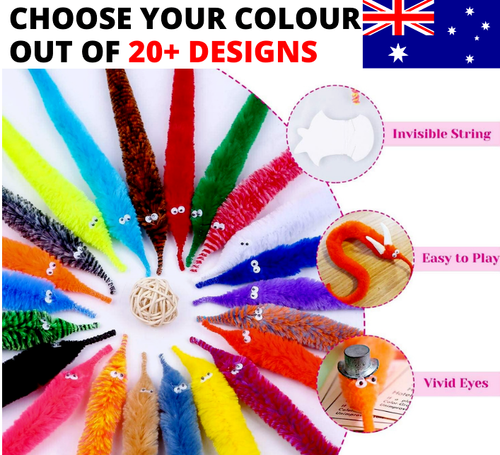 Fuzzy Magic Twisty Worm on a String Kids Pet Cat Wiggling Trick Toy ...