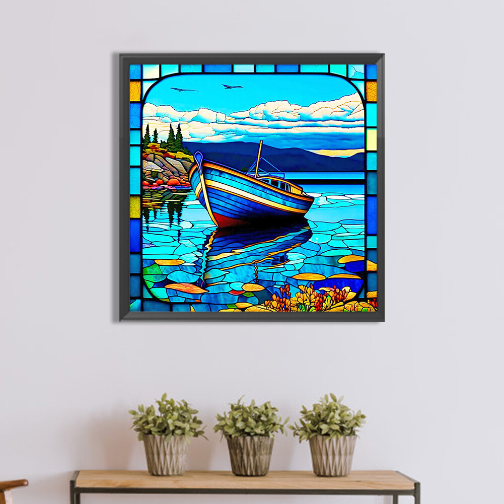 5D DIY Full Round Drill Diamond Painting Stained Glass Canoe Home Decor ...