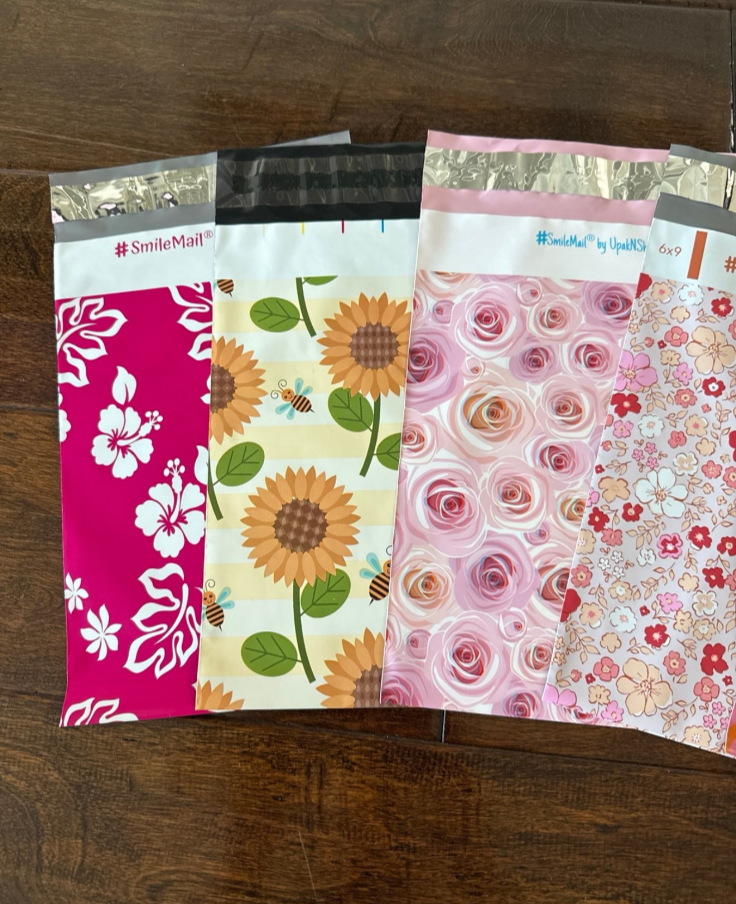 25 or 50 Pack - 6x9" Beautiful Floral Mix of 5 Patterns Designer Poly ...