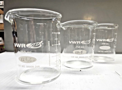 3 VWR Glass Class A 250mL Dual Scale Graduated Low Form Griffin Beaker ...