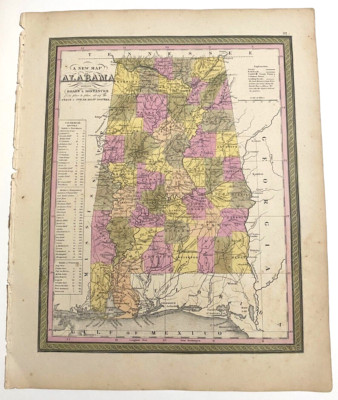 ALABAMA State Antique Map 1851 Mitchell's Universal Atlas 17-1/8” x 14 ...