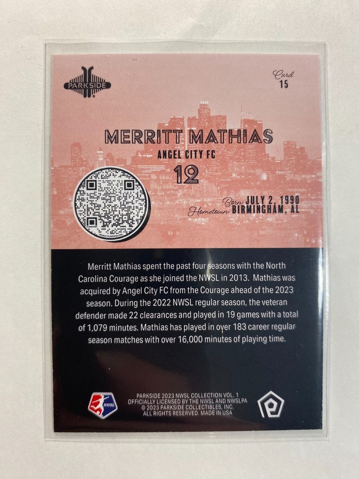 Merritt Mathias 2023 Angel City FC #15 Parkside Vol. 1 NWSL Card Foil ...