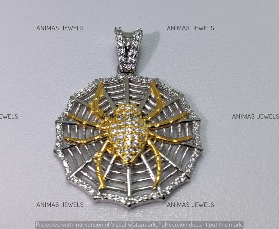 Lab-Created Diamond 1ct Round Men's Spiders Web Pendant 14K Two-Tone ...