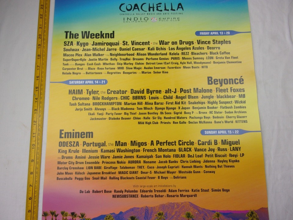 EMINEM Beyonce The Weeknd Coachella music festival lineup poster 2018 ...