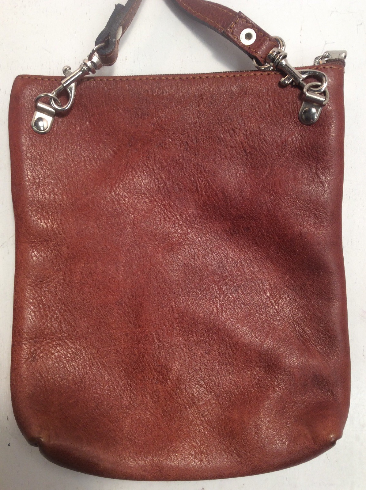 La Sella Roma Handbag Brown Leather 3 Zipper Pockets Cross Body Purse ...