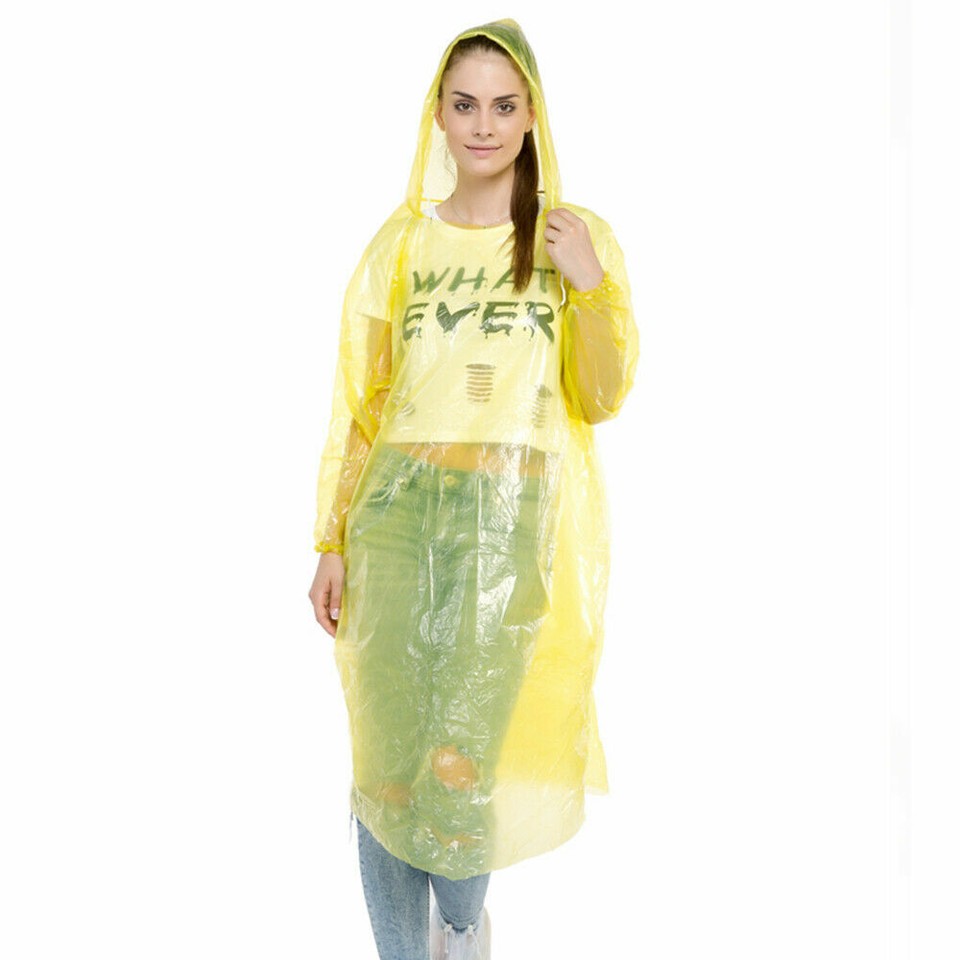 5x Disposable Hooded PE Raincoat Poncho Plastic Rain Coat Rainwear ...