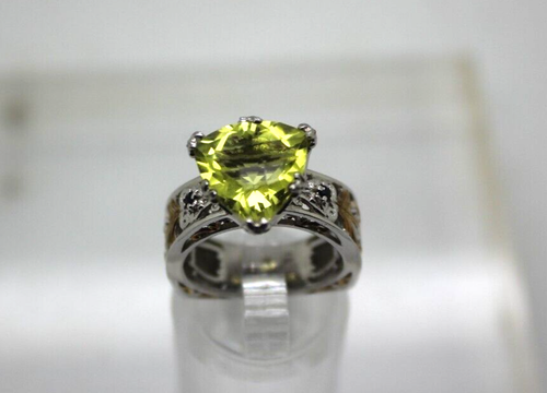Signed NH .925 Sterling Silver Trillion Cut PERIDOT FILIGREE DESIGN ...