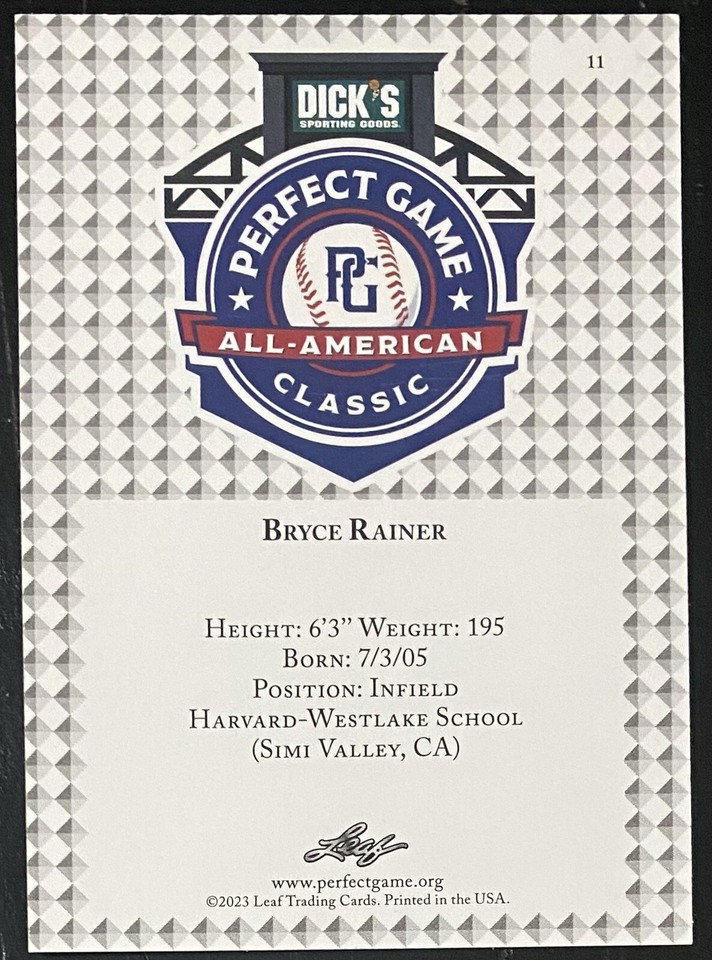 🔥🔥 Bryce Rainer 2023 Leaf Perfect Game Tigers RC 🔥🔥 | eBay