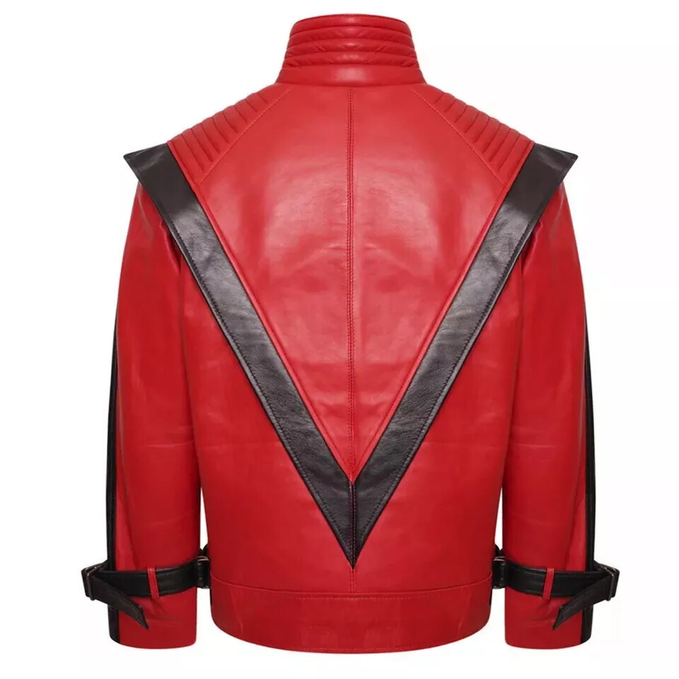 Mens Real Leather Red Jacket – Vintage Pop Icon Costume Style | eBay UK