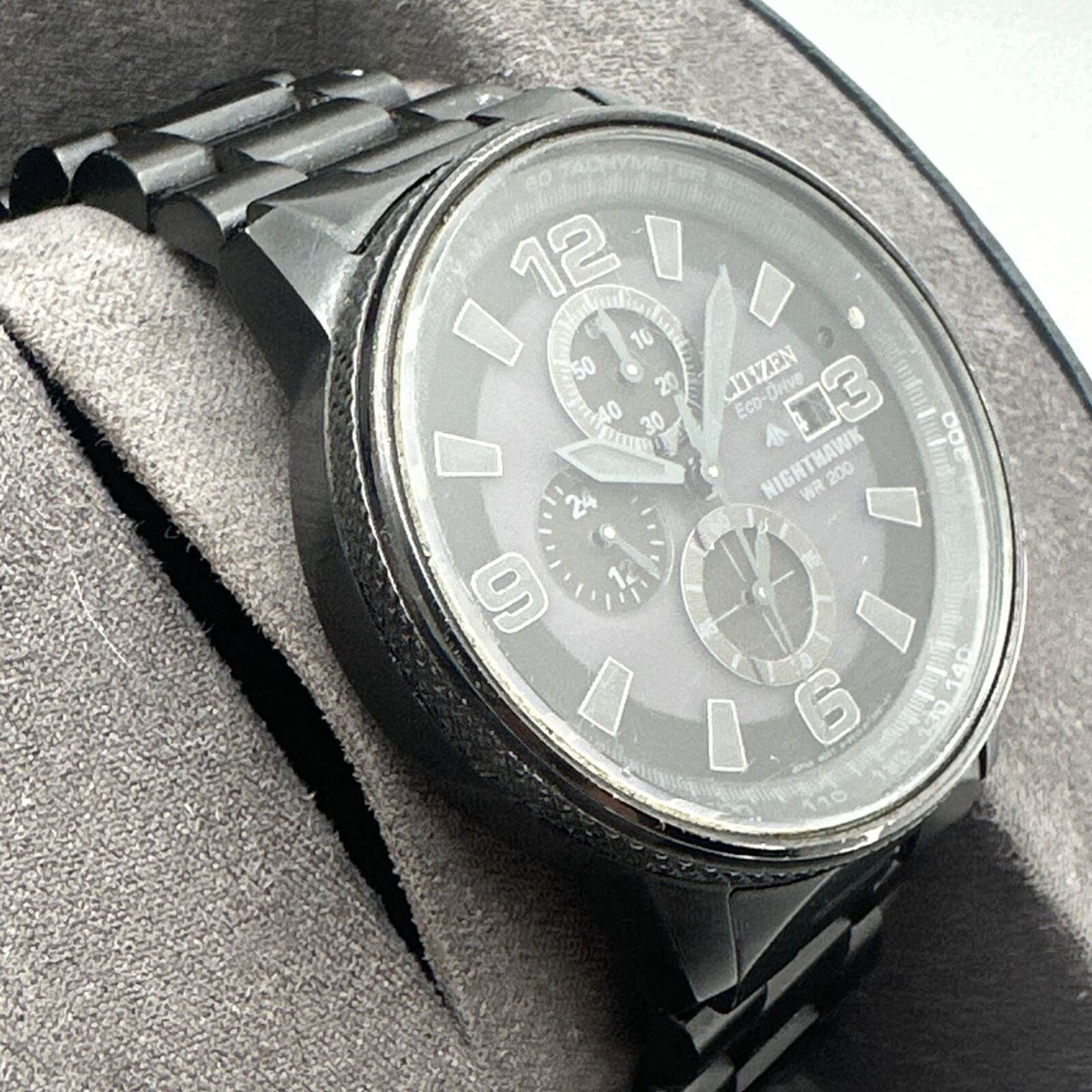 CITIZEN NIGHTHAWK BLACKOUT STAINLESS STEEL MEN'S ECO-DRIVE WATCH, & BOX ...