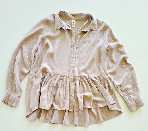 Elm Womens Long Sleeve Pink Button Up Shirt Frill Blouse Metallic ...