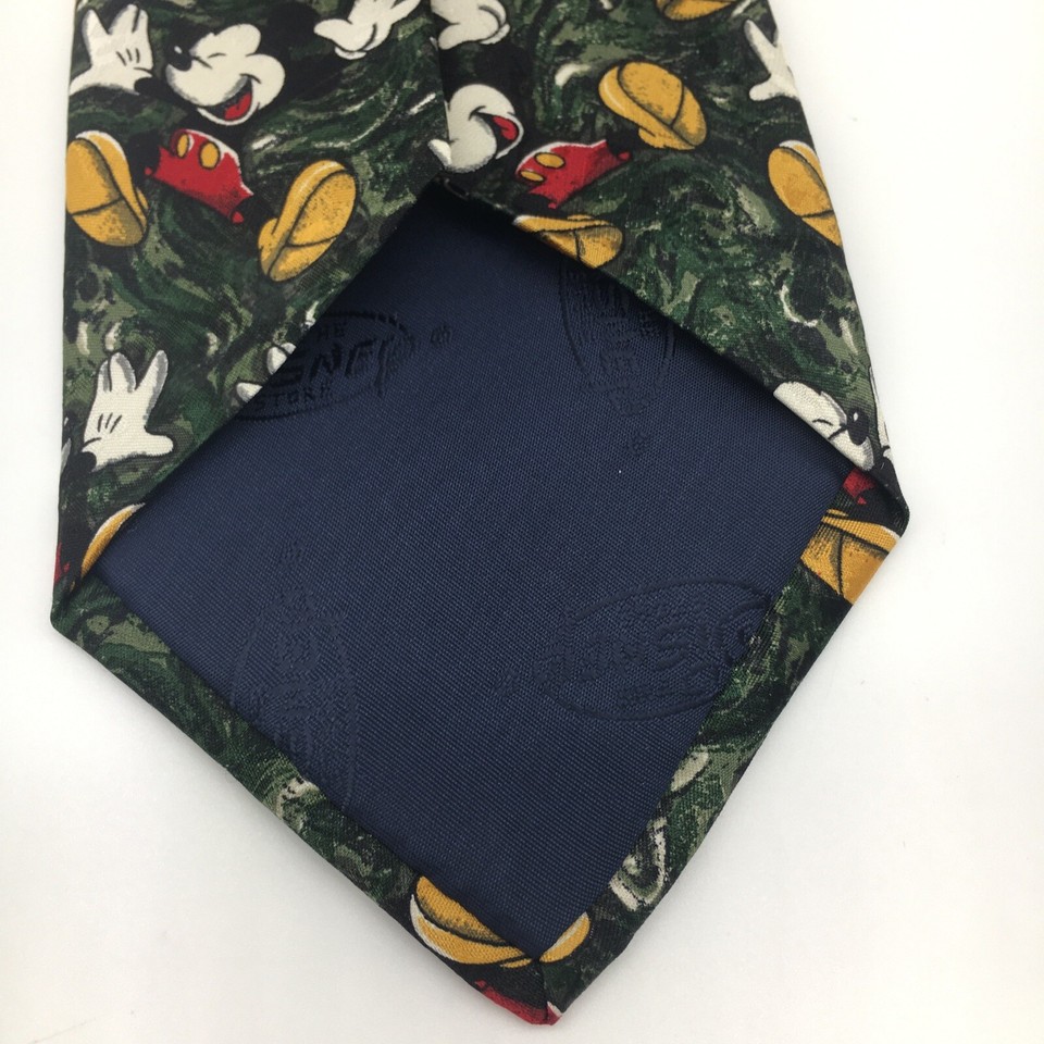 Mickey Mouse Neck Tie Midair Jump All Over Print Green Silk Italy New ...