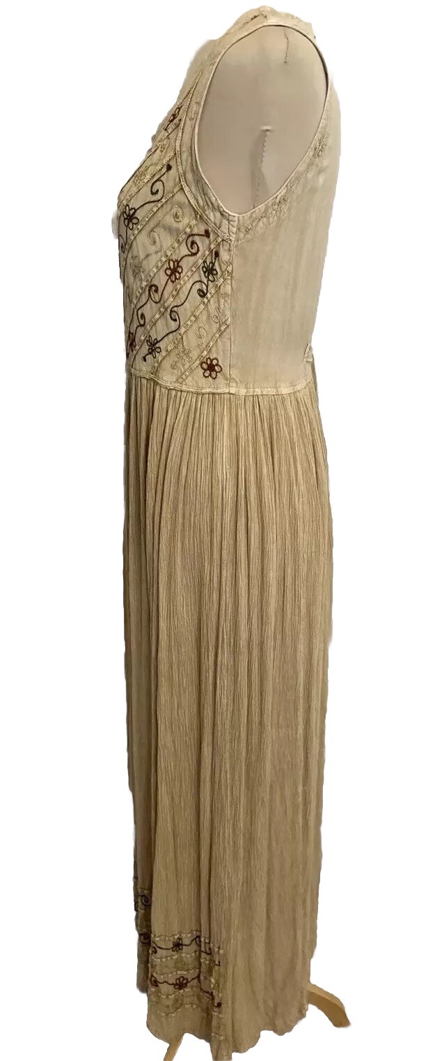 Vintage 80s 90s Rayon Gauze Boho Hippie Embroidered Dress Maxi MPH ...