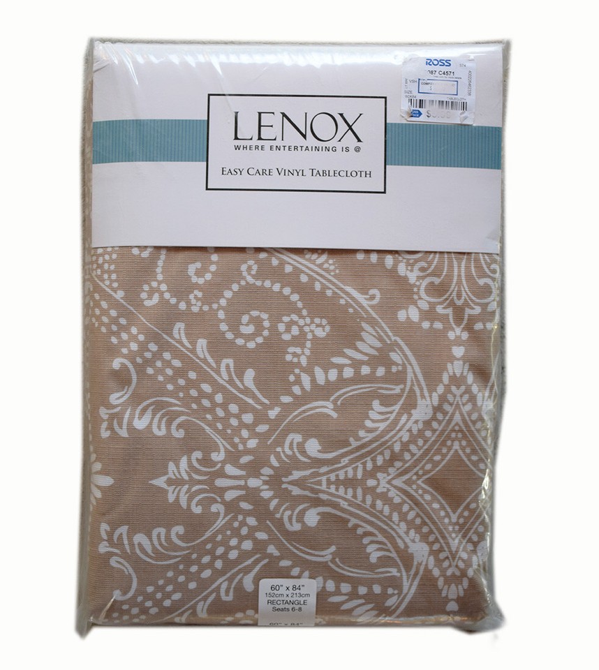 LENOX Easy Care Vinyl Tablecloth 60" X 84" Rectangle, Tan (Seats 6-8 ...