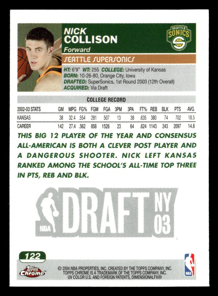 2003-04 Topps Chrome #122 Nick Collison | eBay