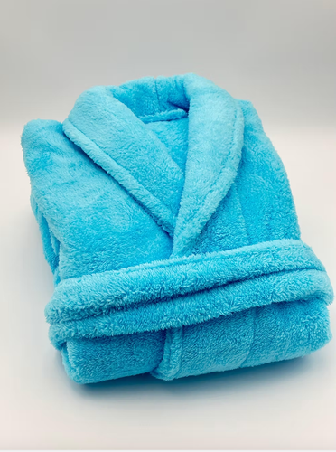 Plush Turquoise Fleece Bathrobe – Soft Warm Unisex Spa/Hotel Robe ...