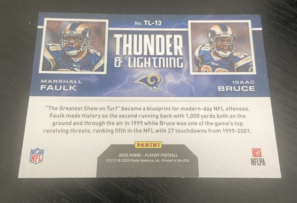 2020 PLAYOFF THUNDER & LIGHTNING MARSHALL FAULK, ISAAC BRUCE TL-13 Rams ...