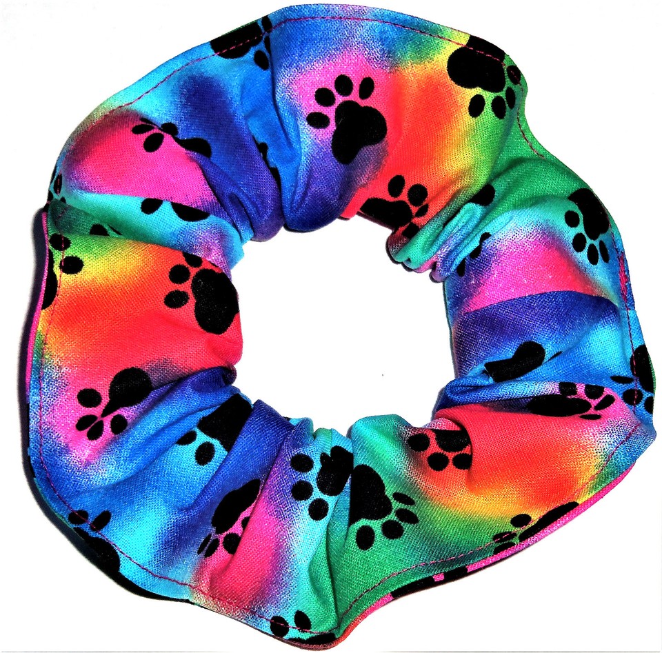 Hair Scrunchie Tie Ponytail Holder Dog Cat Paw Print Fabric Scrunchies ...