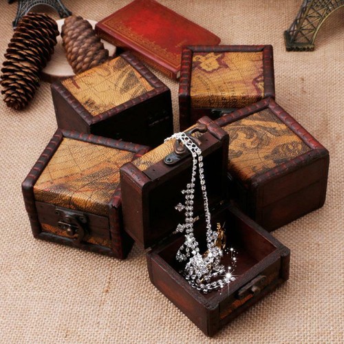 Vintage Wooden Map Storage Box Case Jewellery Cufflinks Chest Small ...
