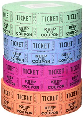 Indiana Ticket Company 56759 Raffle Tickets, 4 Rolls of 2000 Double ...