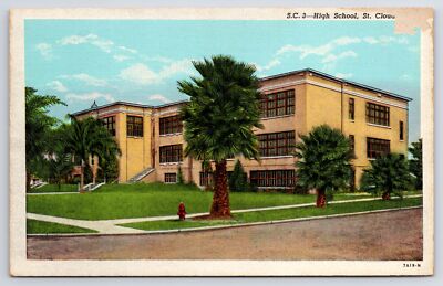 St Cloud Florida~High School Bldg Street View~CT American Art~Vintage ...
