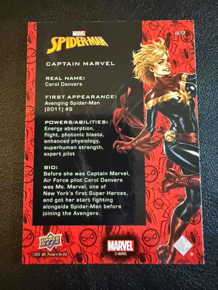 2024 Upper Deck Spider-Man Trading Cards Captain Marvel #49 Blue ...