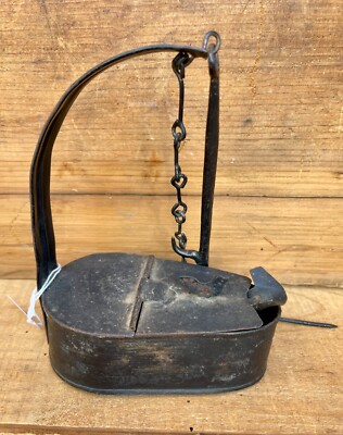 Antique Tin Hanging Betty Lamp With Wick Pick and Hanger | eBay
