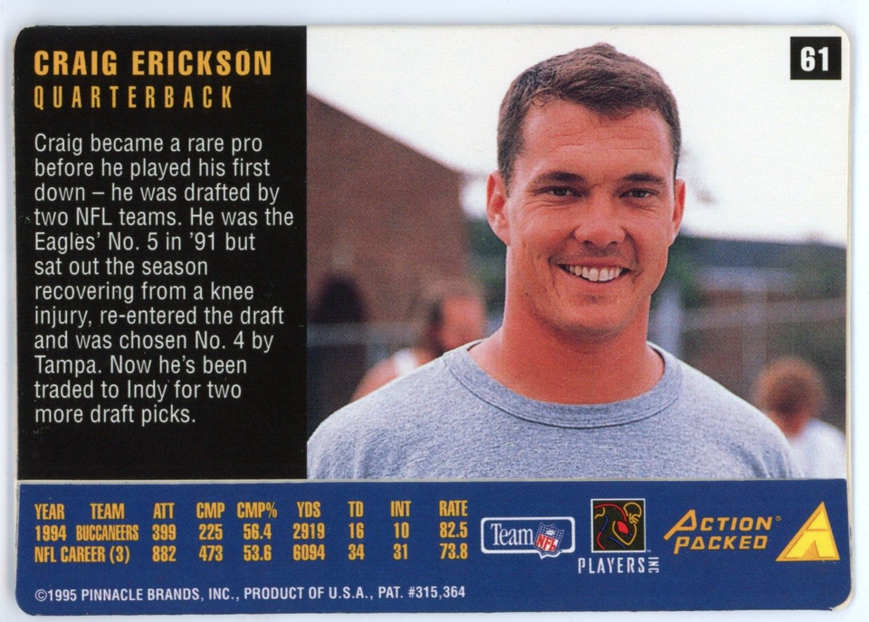 1995 Action Packed Rookies & Stars Craig Erickson Card #61 | eBay