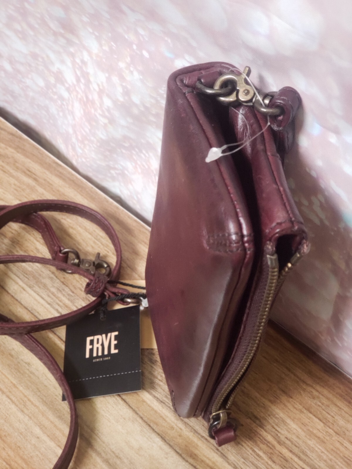 Frye Melissa Distressed Leather Crossbody Wristlet Stadium Bag - Merlot ...