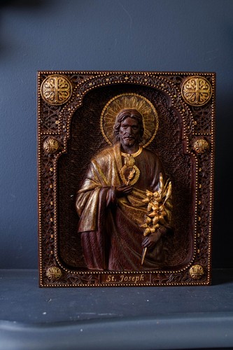 Saint Joseph WOOD CARVED CHRISTIAN ICON RELIGIOUS WALL HANGING ART WORK ...