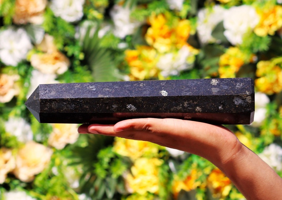 275MM Black Coppernite Crystal Healing Tower Chakra 8 Faceted Gemstone ...