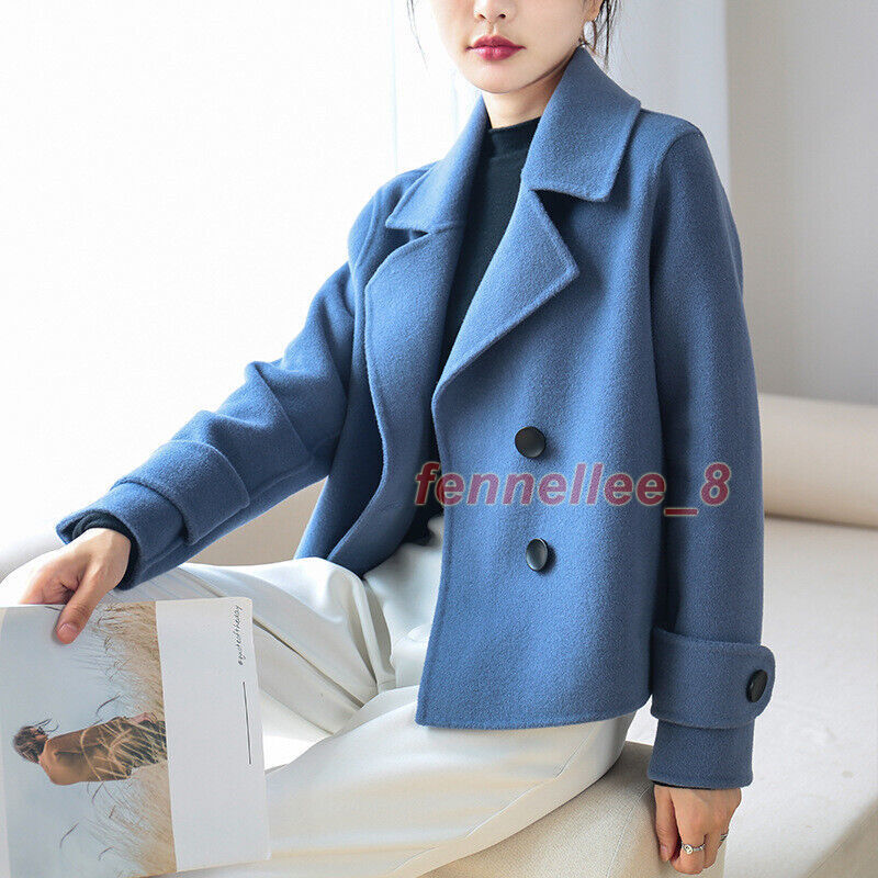 Women's Double-Sided Woolen Coat Short Autumn Double Breasted Casual ...