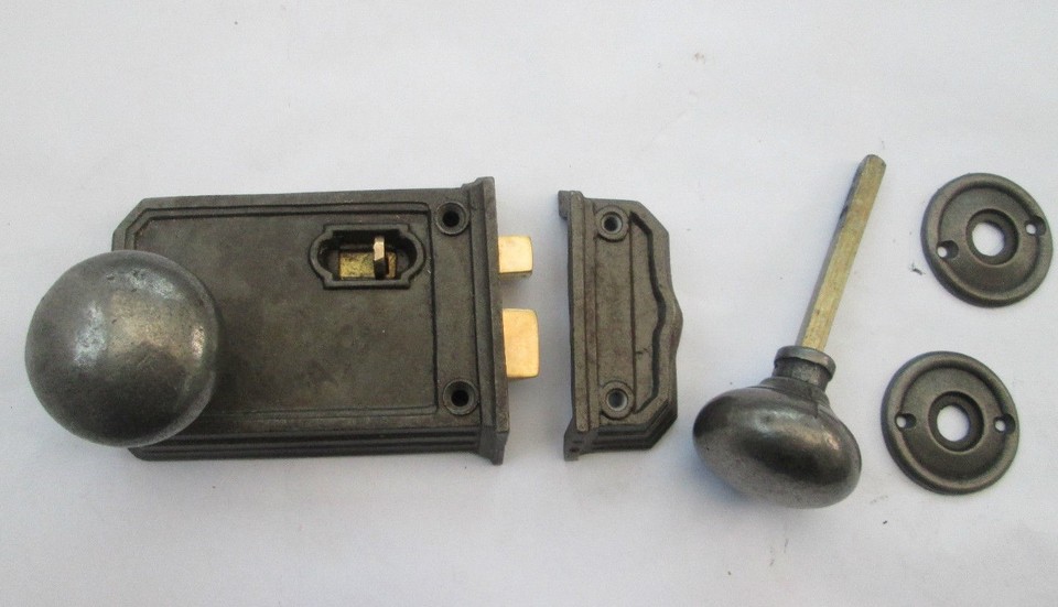 Dual handed Cast Iron & Brass Victorian Davenport RIM LOCK or LARGE ...